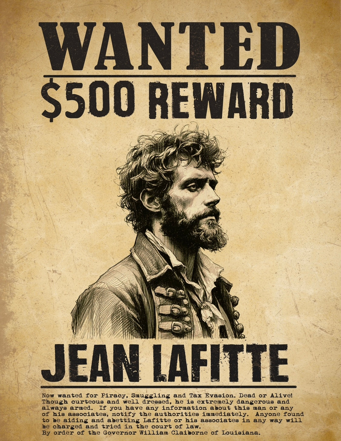 Jean Lafitte Wanted Poster – Pirates of the Quarter